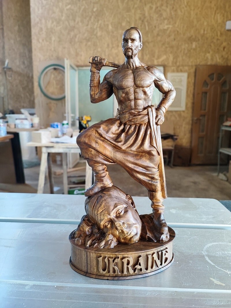 Ukrainian Cossack Against Putin Wood Carved Statue Ukrainian - Etsy