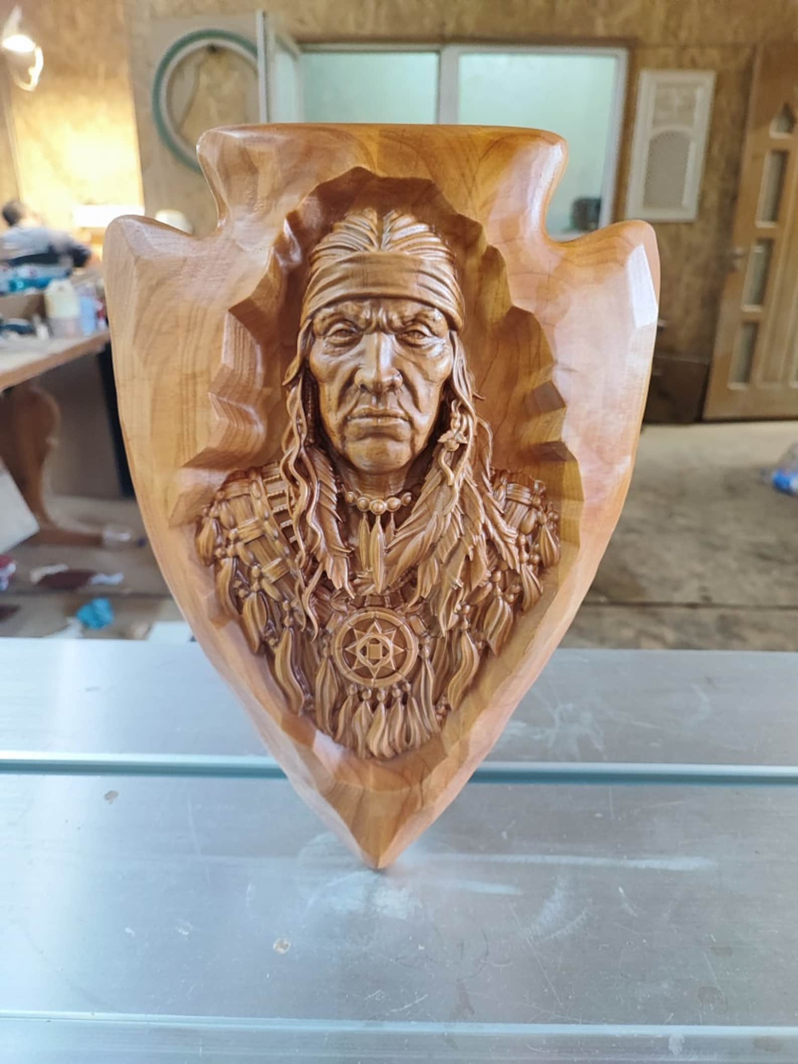 Native American Wood Sculpture Wood Carved Wall Decor - Etsy