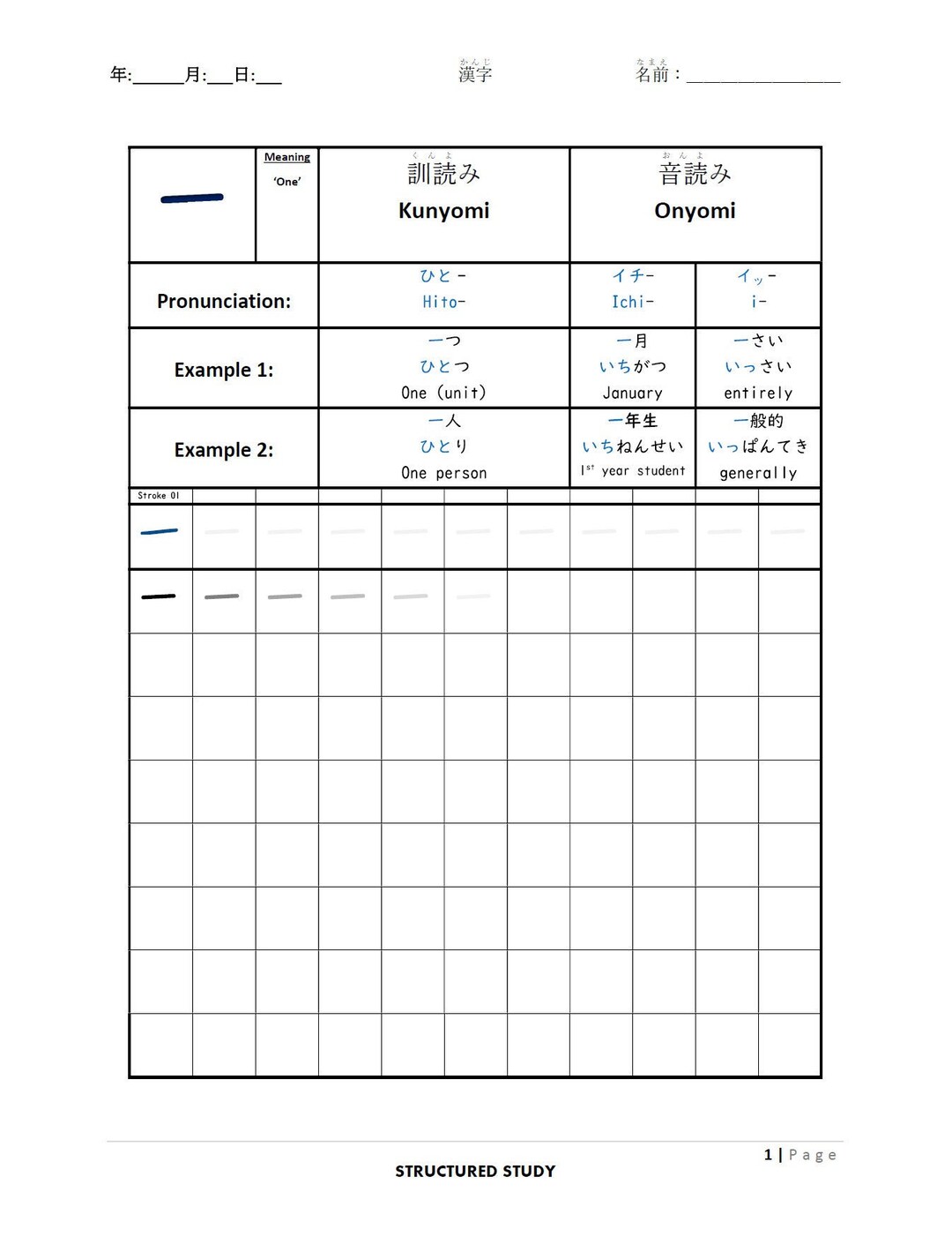 Kanji_practice Worksheet_numbers Sheet - Etsy