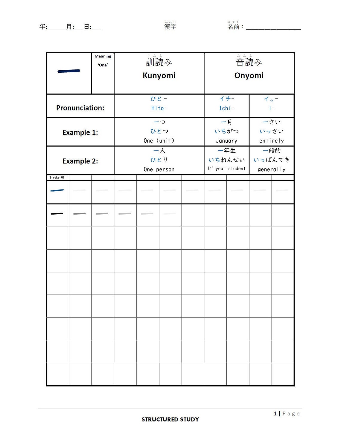Kanji_practice Worksheet_numbers Sheet - Etsy