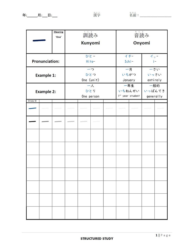 Kanji_practice Worksheet_numbers Sheet - Etsy