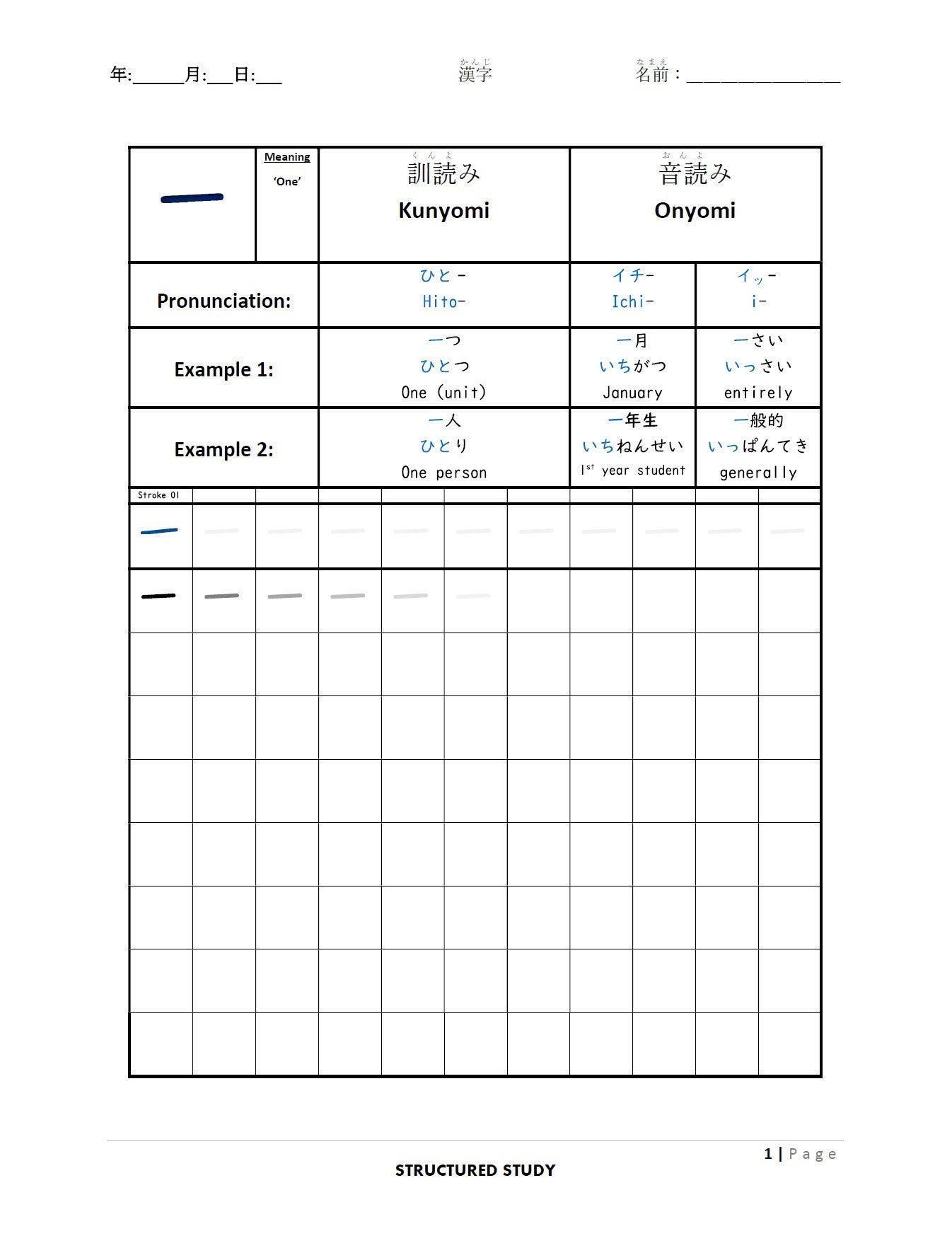 Kanji_practice Worksheet_numbers Sheet - Etsy