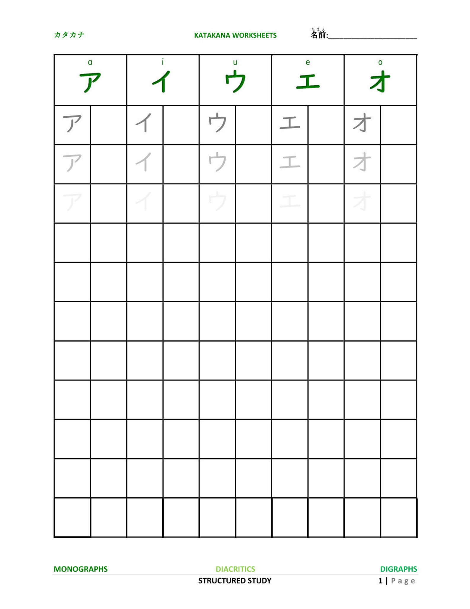 KATAKANA PRACTICE WORKSHEETS - 1 - Etsy