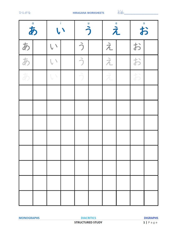 Hiragana Practice Worksheets 1 Etsy