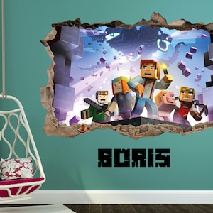 3D Effect Gamer Inspired Minecraft Personalised Gaming Wall Sticker ...