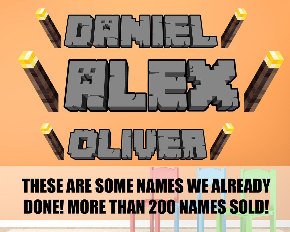 3D Effect Inspired Minecraft Personalised Name Gaming Wall | Etsy