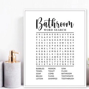 Bathroom Word Search. Bathroom Wall Art. Bathroom Wall Decor. Word ...