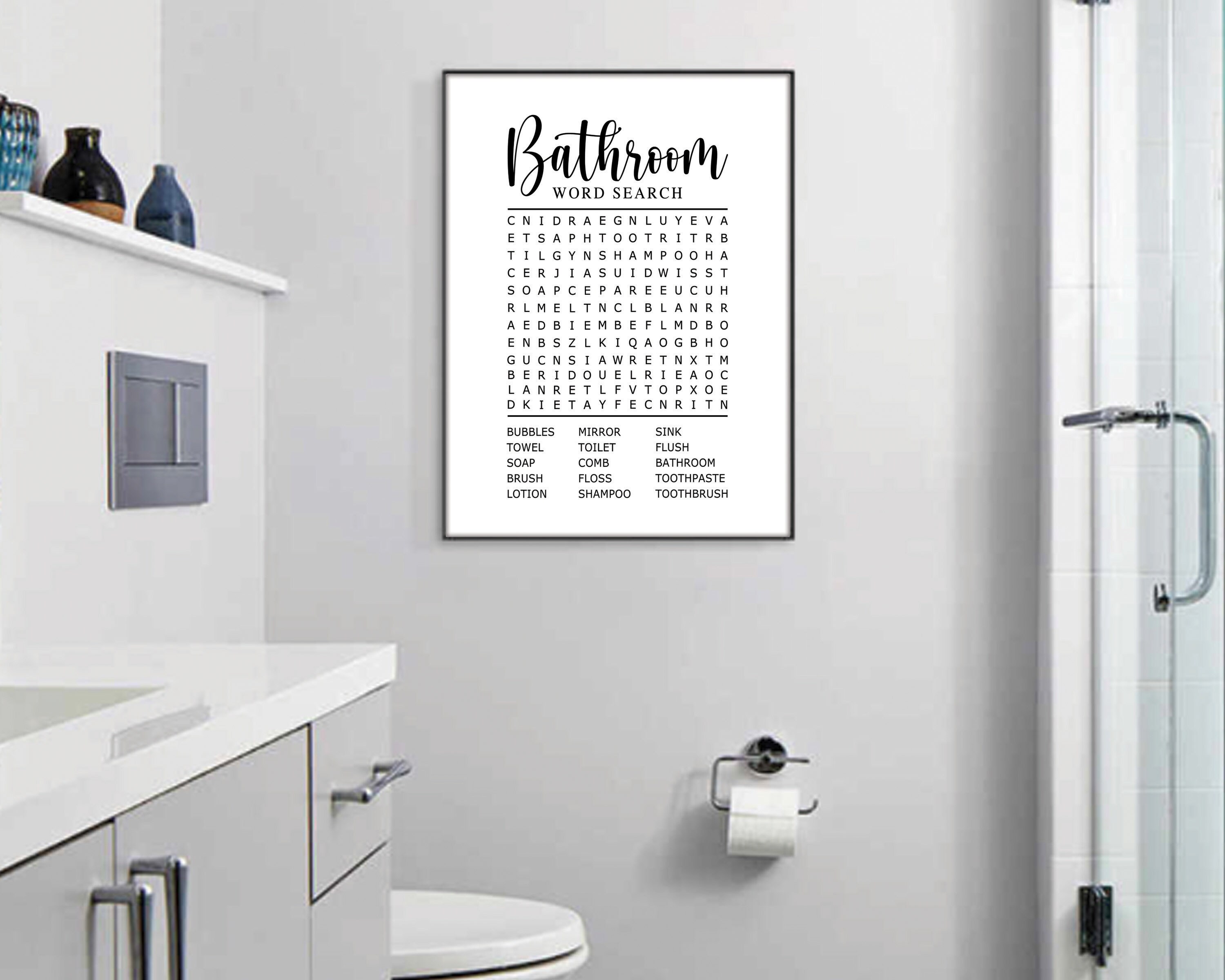 Bathroom Word Search. Bathroom Wall Art. Bathroom Wall Decor. Word ...