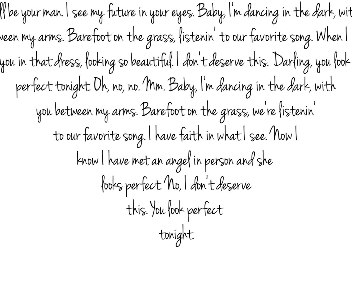 Perfect Song Lyrics Print. Ed Sheeran. Music Lyrics Wall Art. | Etsy