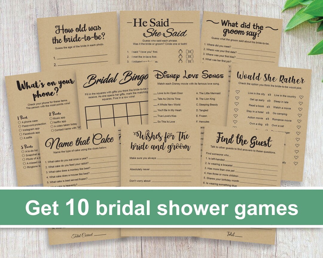 10 Bridal Shower Games Bridal Games Bundle Rustic Bridal - Etsy
