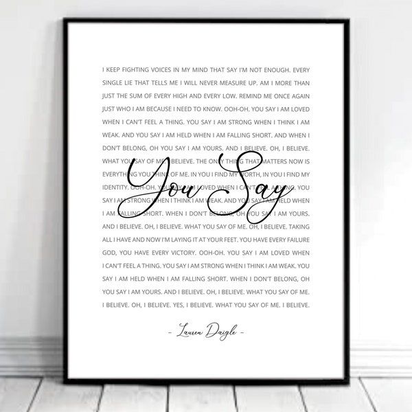 Lauren Daigle You Say Lyrics Print - Etsy