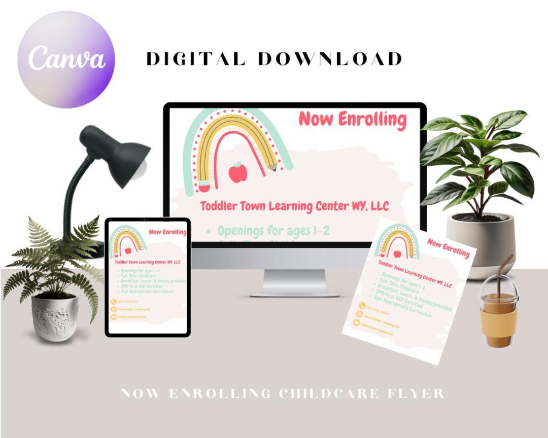Now Enrolling Childcare Flyer Pencil Rainbow Fully Customizable ...