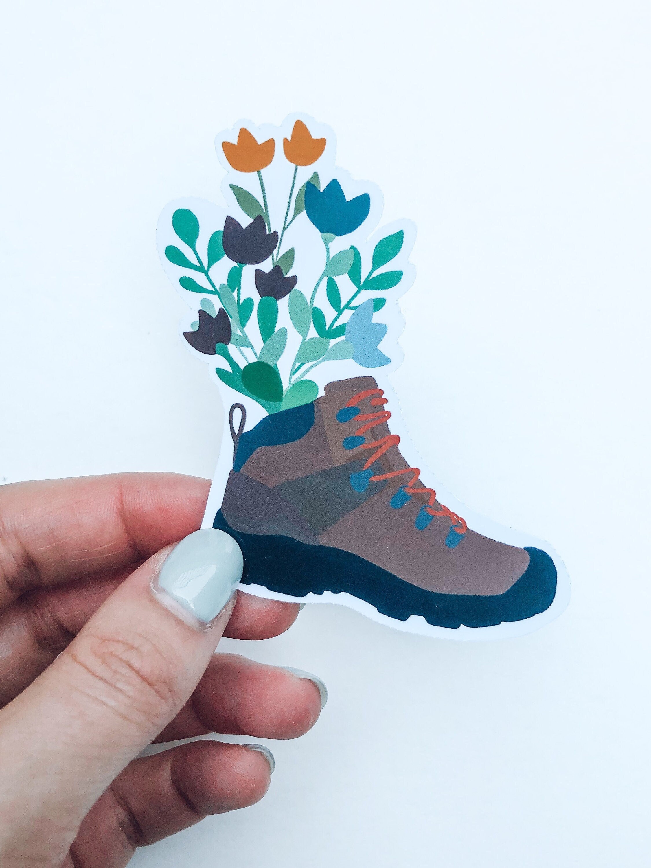 Hiking Boot and Flowers Waterproof Vinyl Sticker or Magnet | Etsy