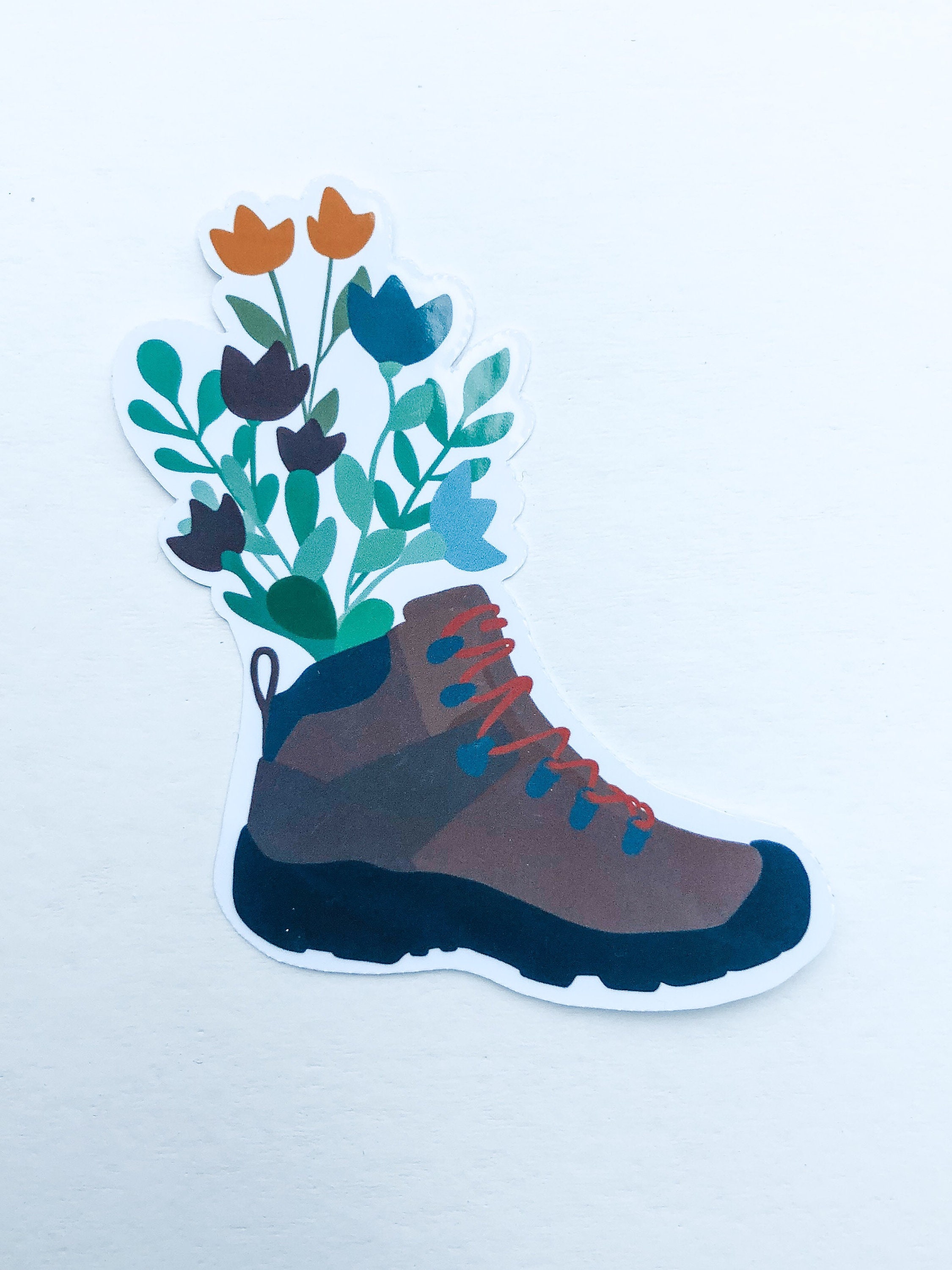 Hiking Boot and Flowers Waterproof Vinyl Sticker or Magnet | Etsy