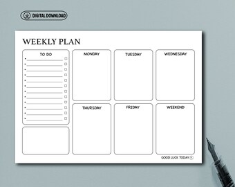 Printable, Landscape Minimalist Weekly Planner, Weekly Schedule, Weekly ...