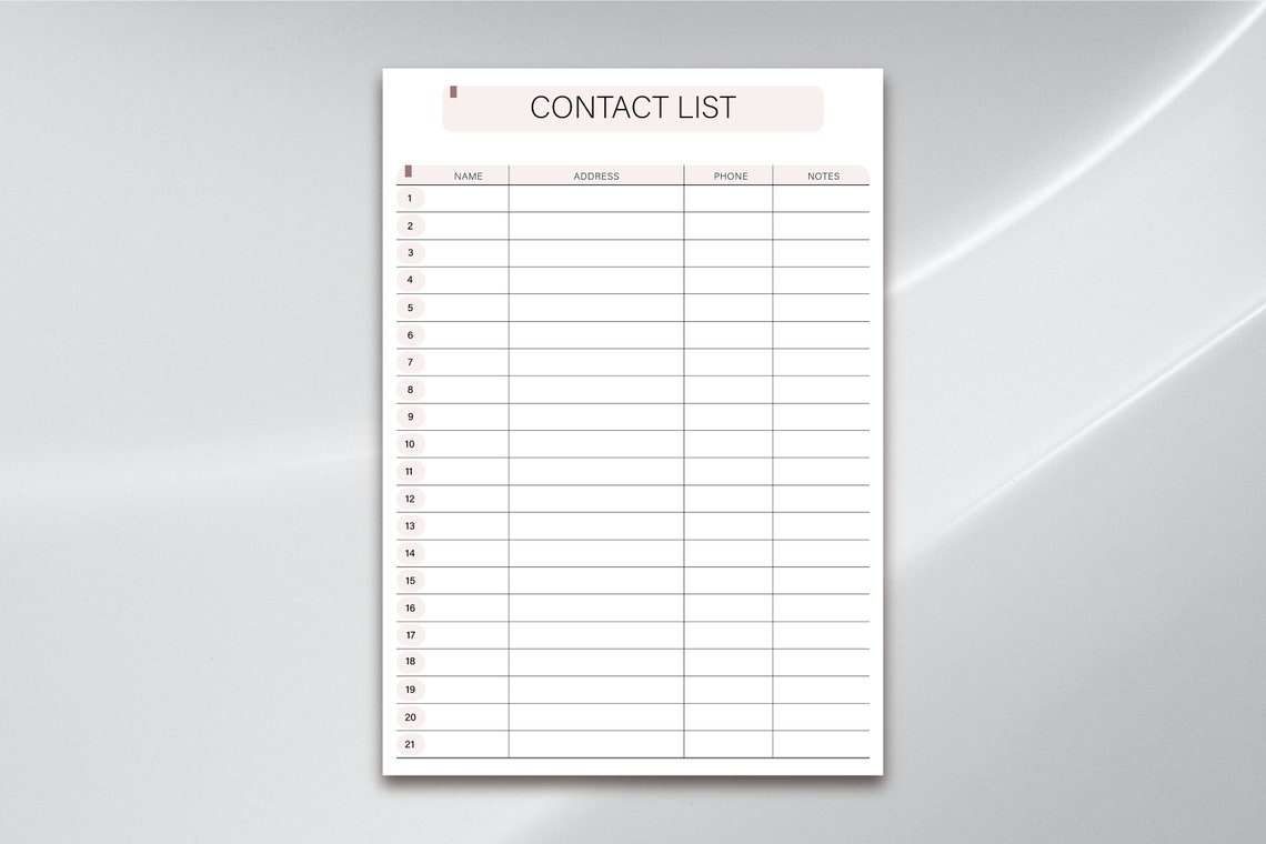 Printable Contact List/ Address Book/ 2 Layouts/ Phone Number List ...