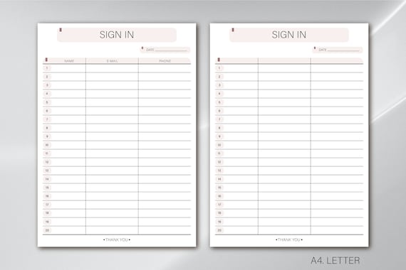 Printable Sign in Sheet/ Sign up List/ 2 Layouts/ Sign in - Etsy