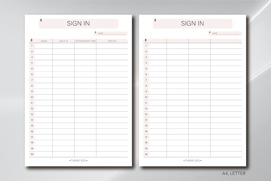 Printable Sign in Sheet/ Sign up List/ 2 Layouts/ Sign in Template ...