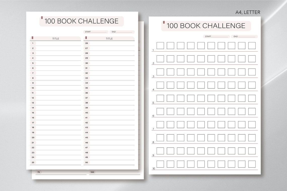 Printable 100 Book Challenge Tracker/ Reading Log /book List/ 2 Layouts ...
