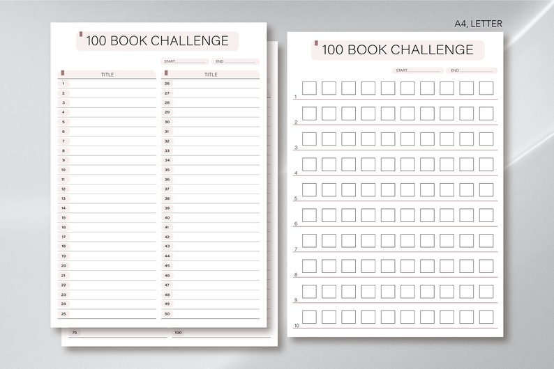 Printable 100 Book Challenge Tracker/ Reading Log /book List/ 2 Layouts ...