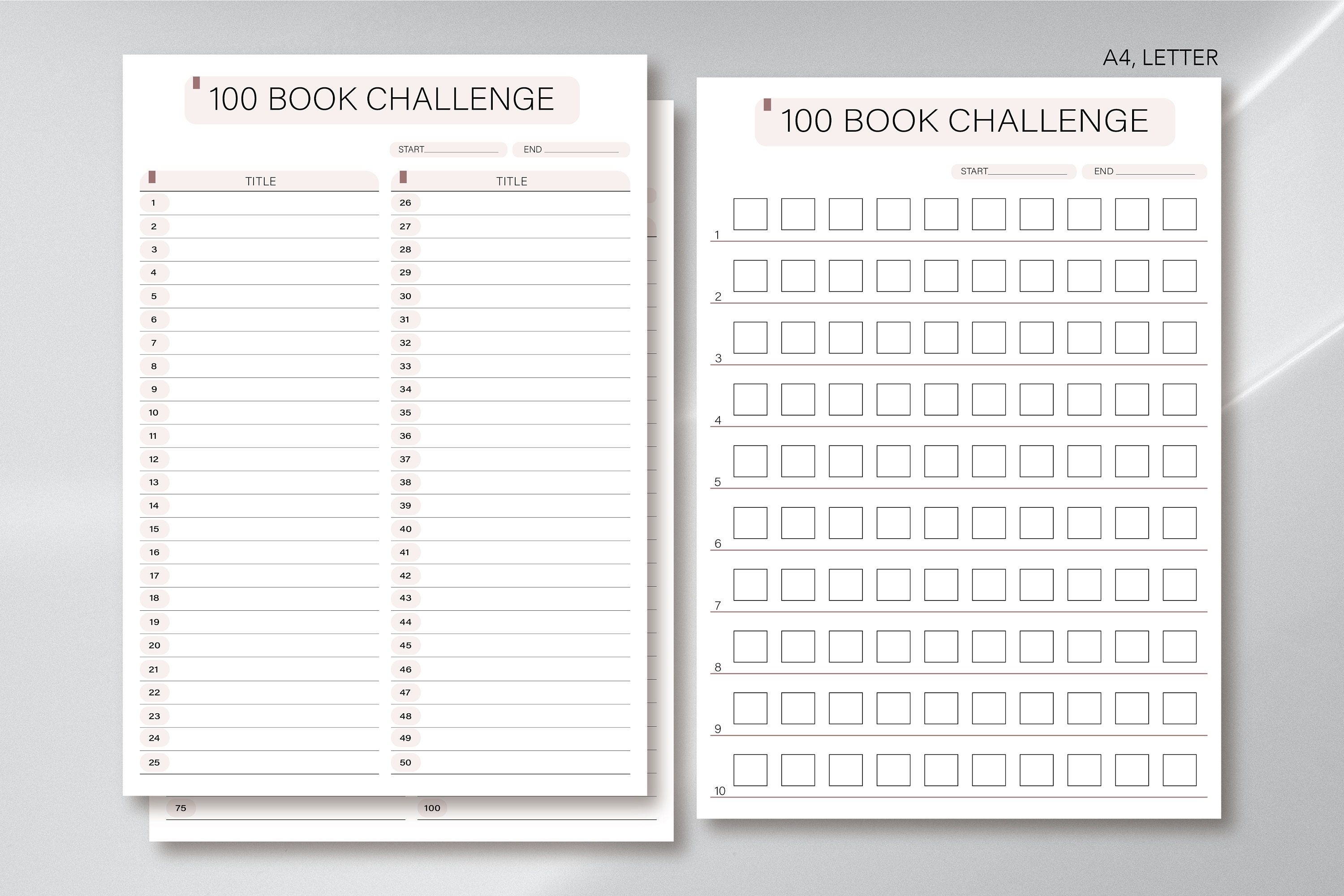 Printable 100 Book Challenge Tracker/ Reading Log /book List/ 2 Layouts ...