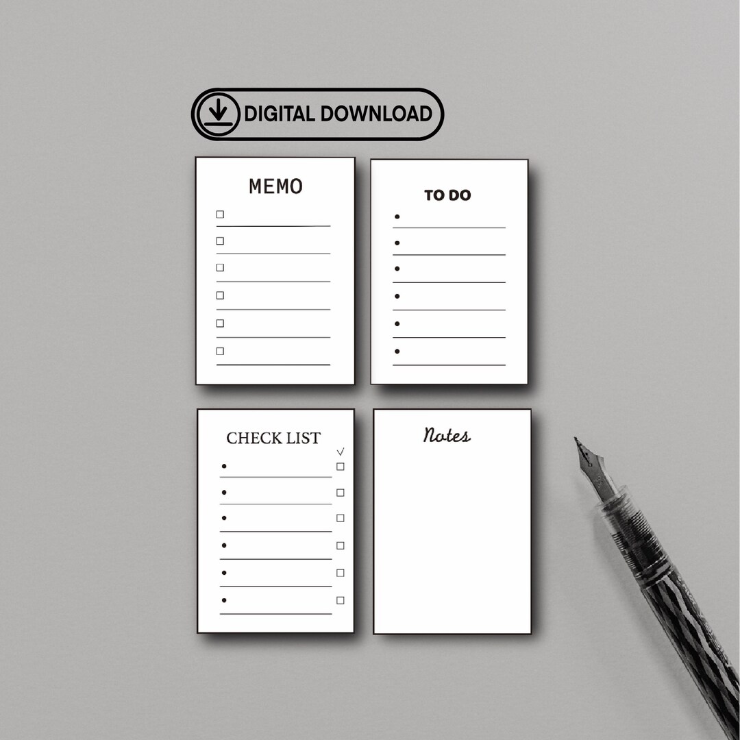 Printable Memo Pad, Memo Sheets, Check List, to Do List, Notes Sheet ...