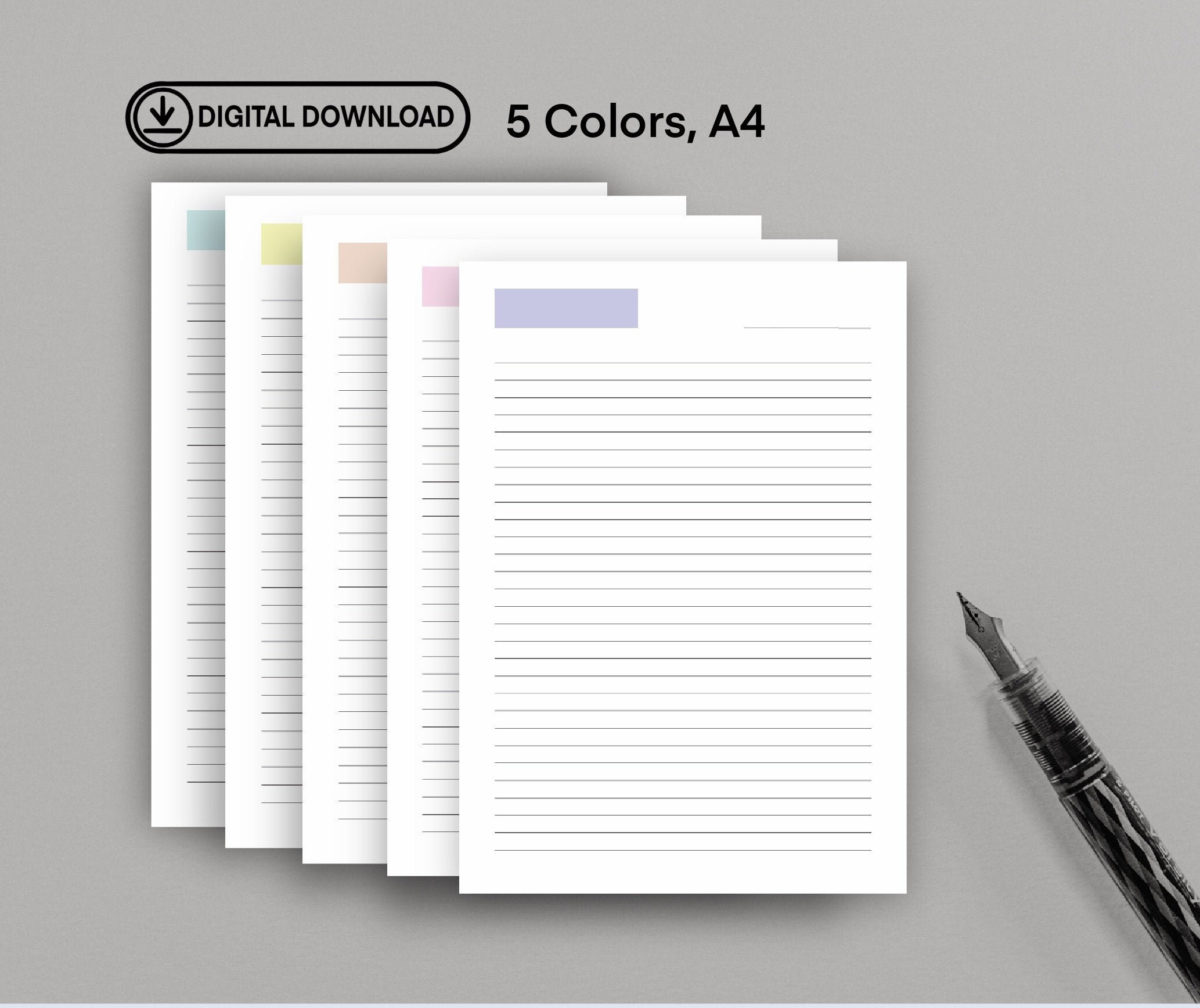 Printable 5 Pastel Color A4 Papers/ Pack of 5/note Template/ Study Note ...