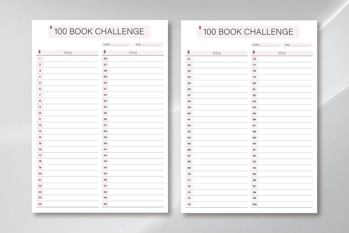 Printable 100 Book Challenge Tracker/ Reading Log /book List/ 2 Layouts ...
