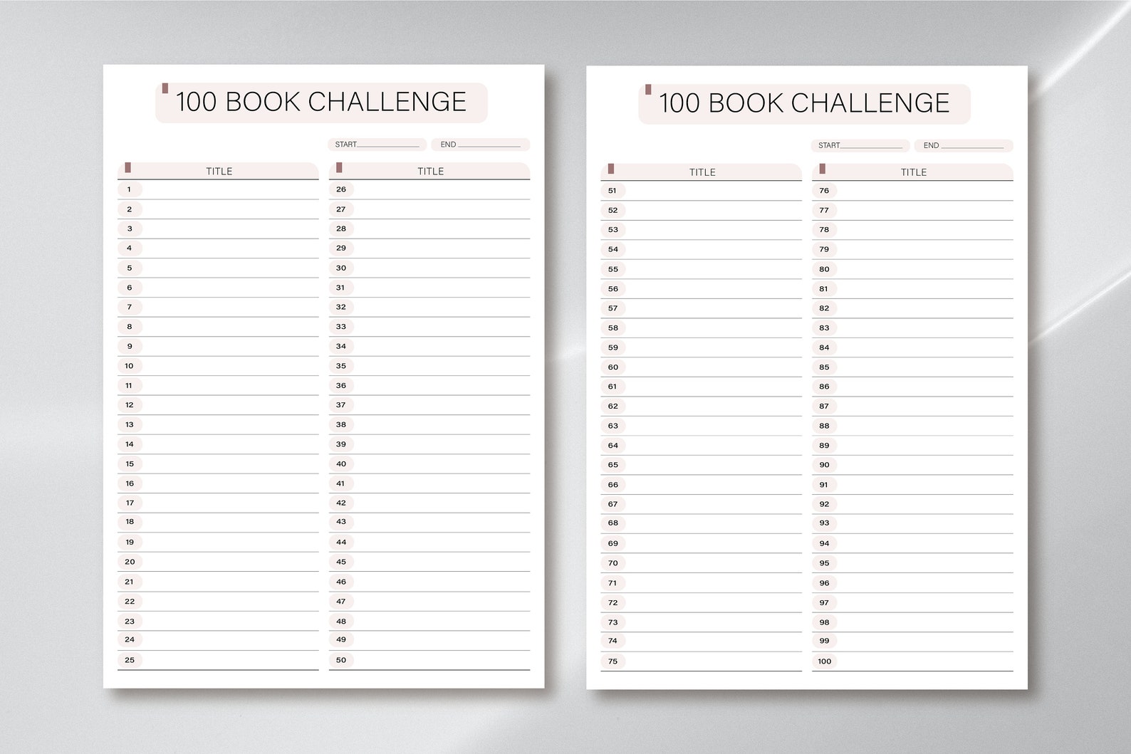 Printable 100 Book Challenge Tracker/ Reading Log /book List/ 2 Layouts ...