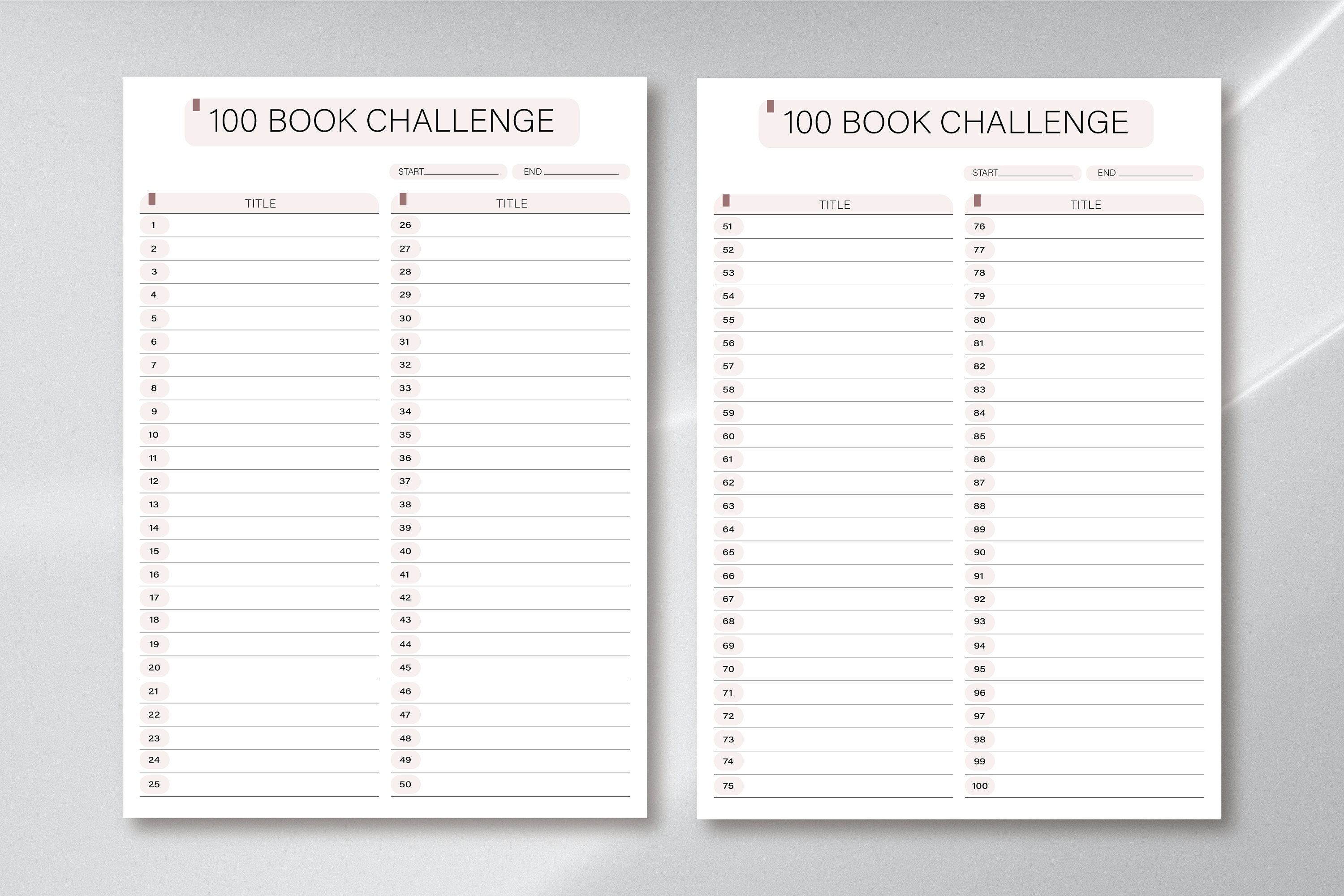 Printable 100 Book Challenge Tracker/ Reading Log /book List/ 2 Layouts ...