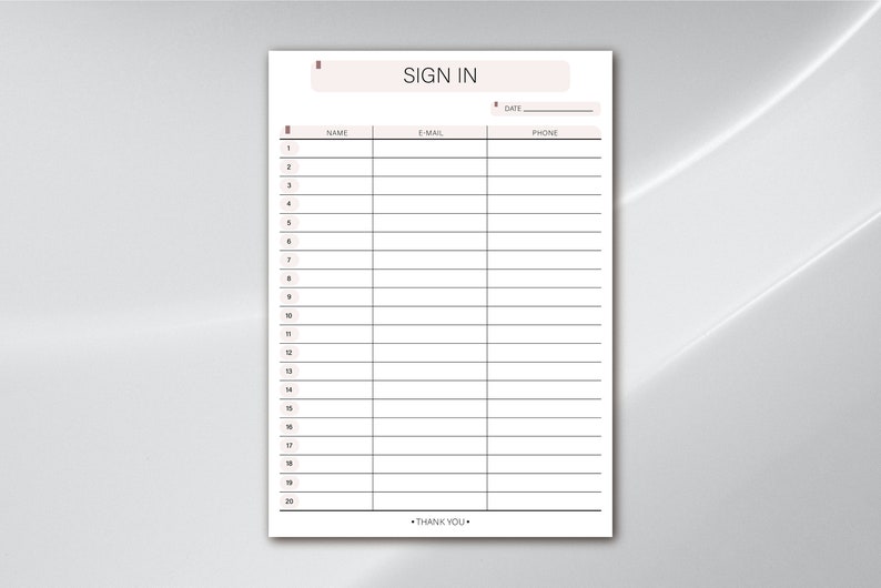 Printable Sign in Sheet/ Sign up List/ 2 Layouts/ Sign in Template ...