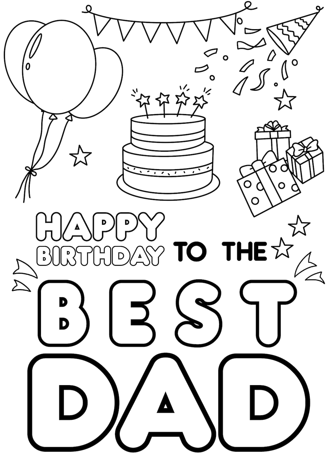 Happy Birthday To The Best Dad Coloring Card Envelope Etsy