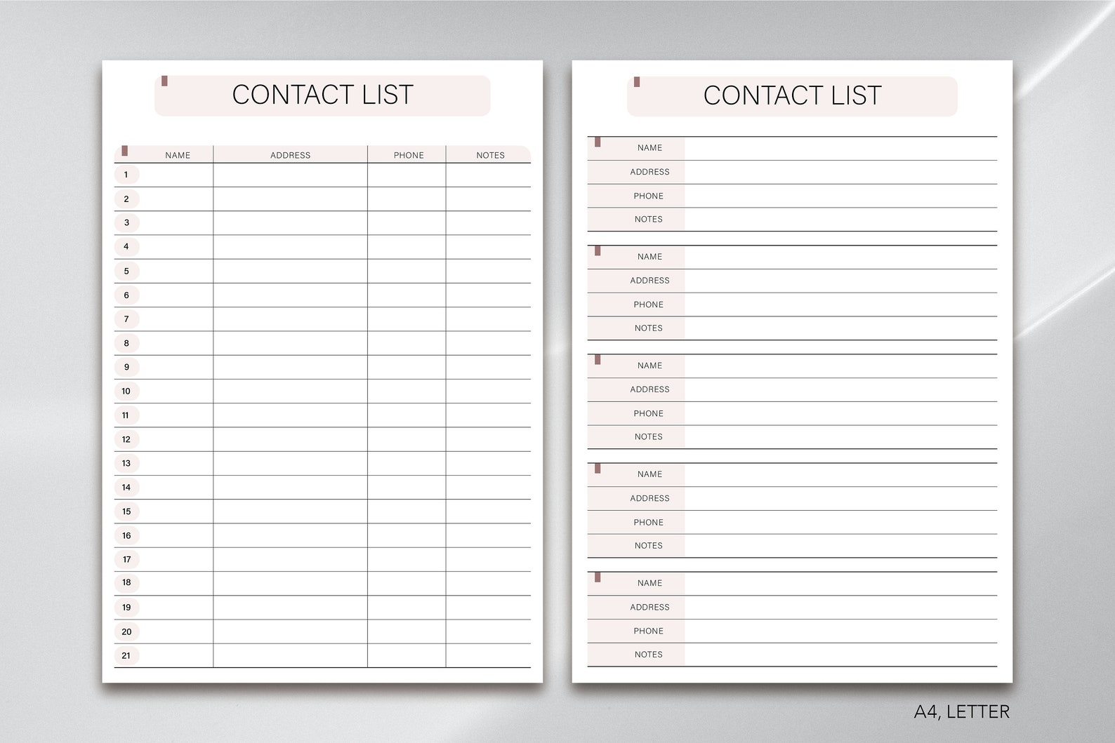 Printable Contact List/ Address Book/ 2 Layouts/ Phone Number List ...