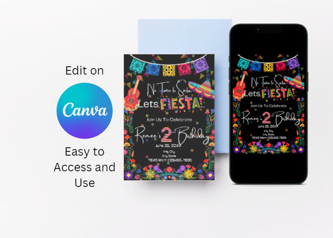 Digital Template** Fiesta Party Invitation, E-vite, Canva Template - Etsy