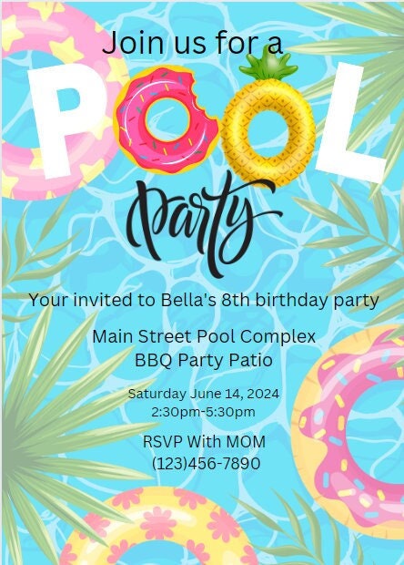 Digital Template** Pool Party Invitation - Etsy
