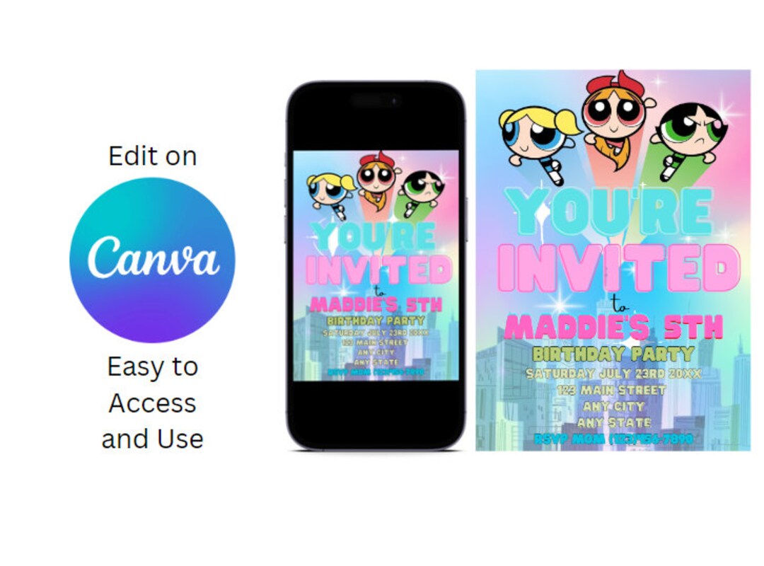 Powerpuff Girl Digital Invitation Template- E-vite, Party Invitation ...
