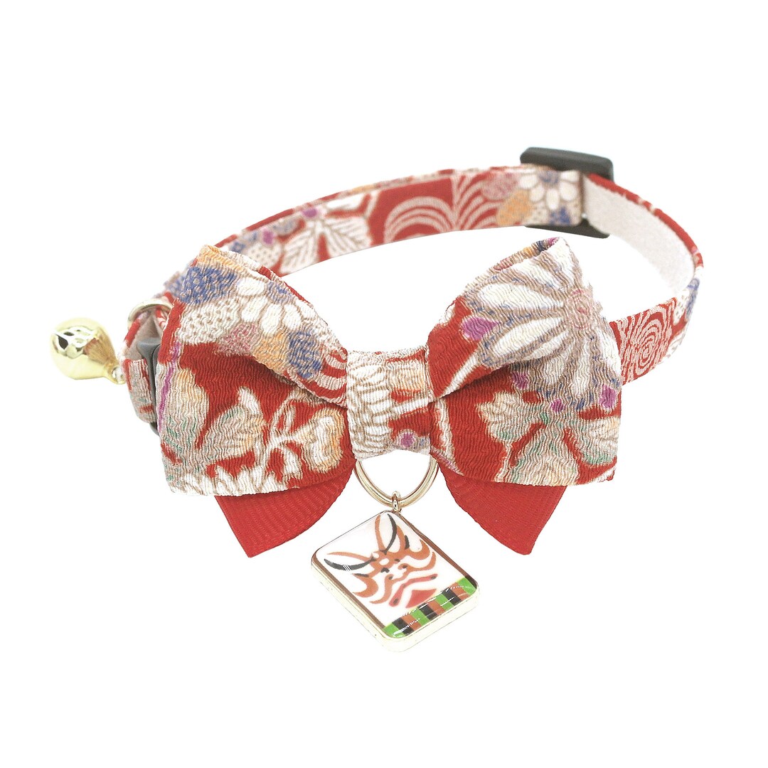 Double Bowtie Cat Collar: Japanese Kabuki Charm, Breakaway Buckle - Etsy