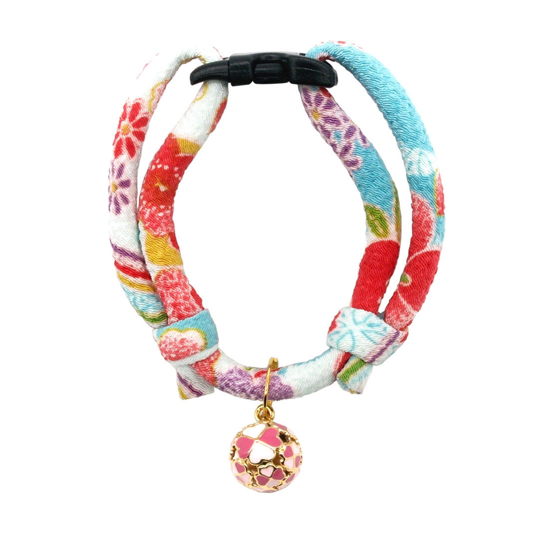 Sakura Cat Collar: Japanese Crepe Fabric Bowtie With Clover Bell - Etsy