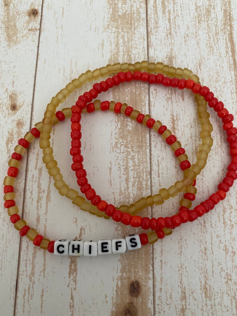 Custom Seed Bead Bracelets,kc Chiefs Seed Bead Bracelets,sports Team ...