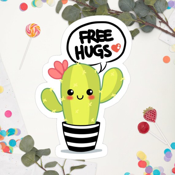 Vinyl Sticker Cactus 'free Hugs' Cute Cactus Hugs - Etsy
