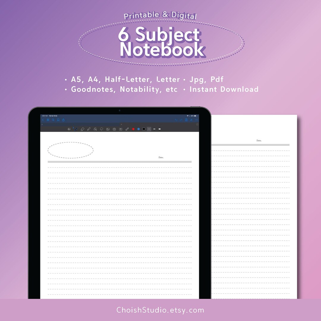 Simple Student Subject Study Digital Notebook for Goodnotes Notability ...