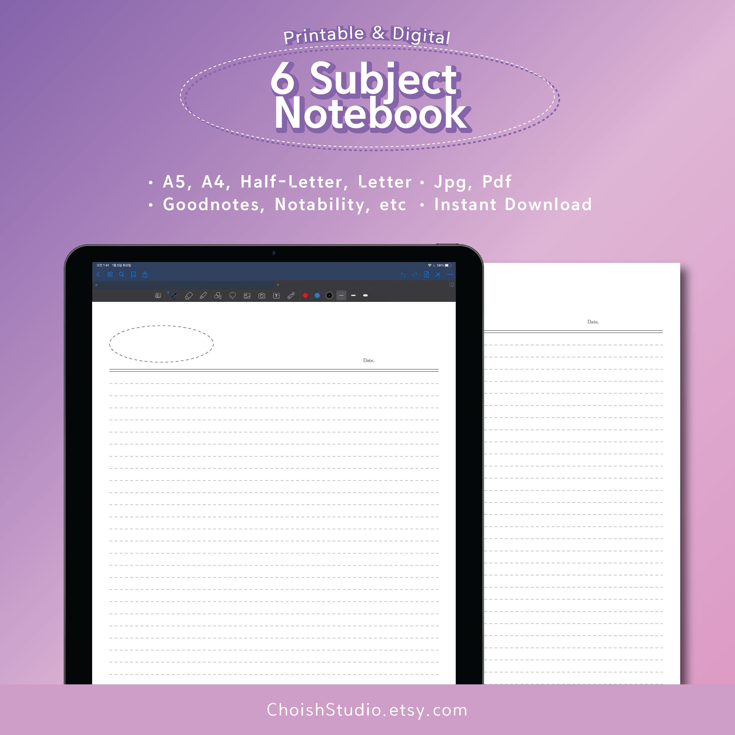 Simple Student Subject Study Digital Notebook for Goodnotes Notability ...