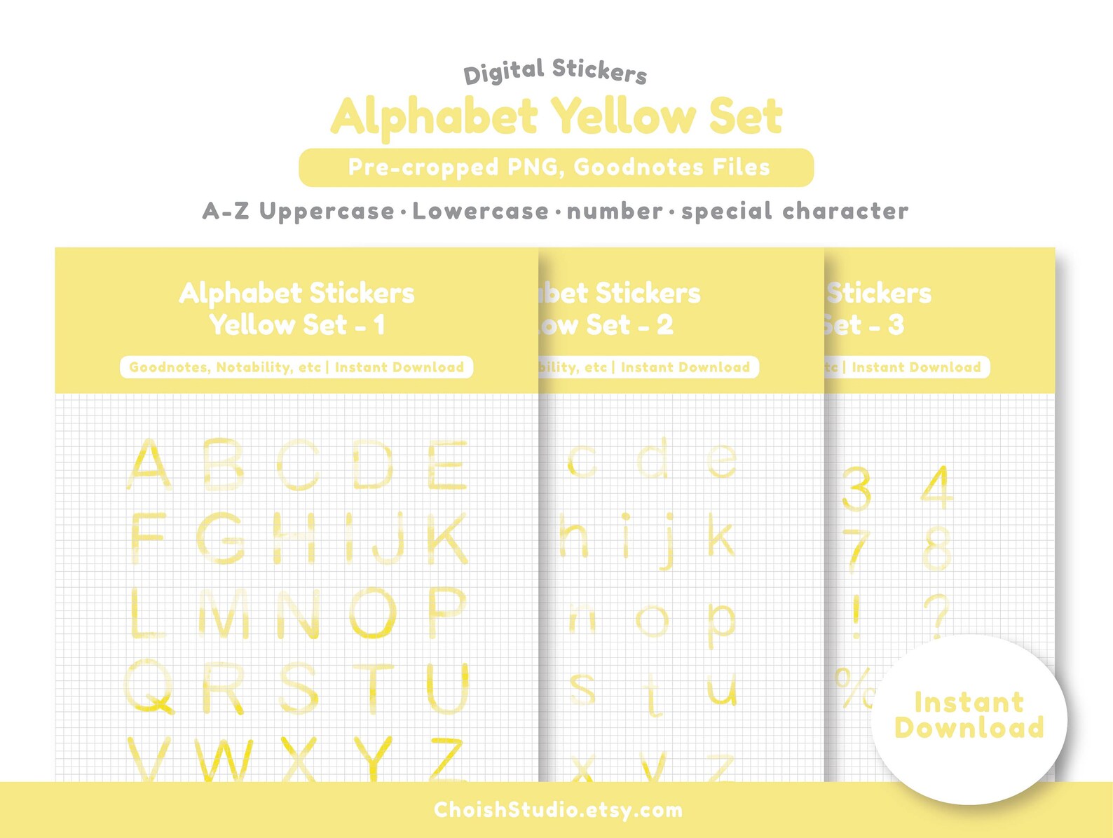 IPad Alphabet Yellow Stickers Pre-cropped Digital Stickers for ...