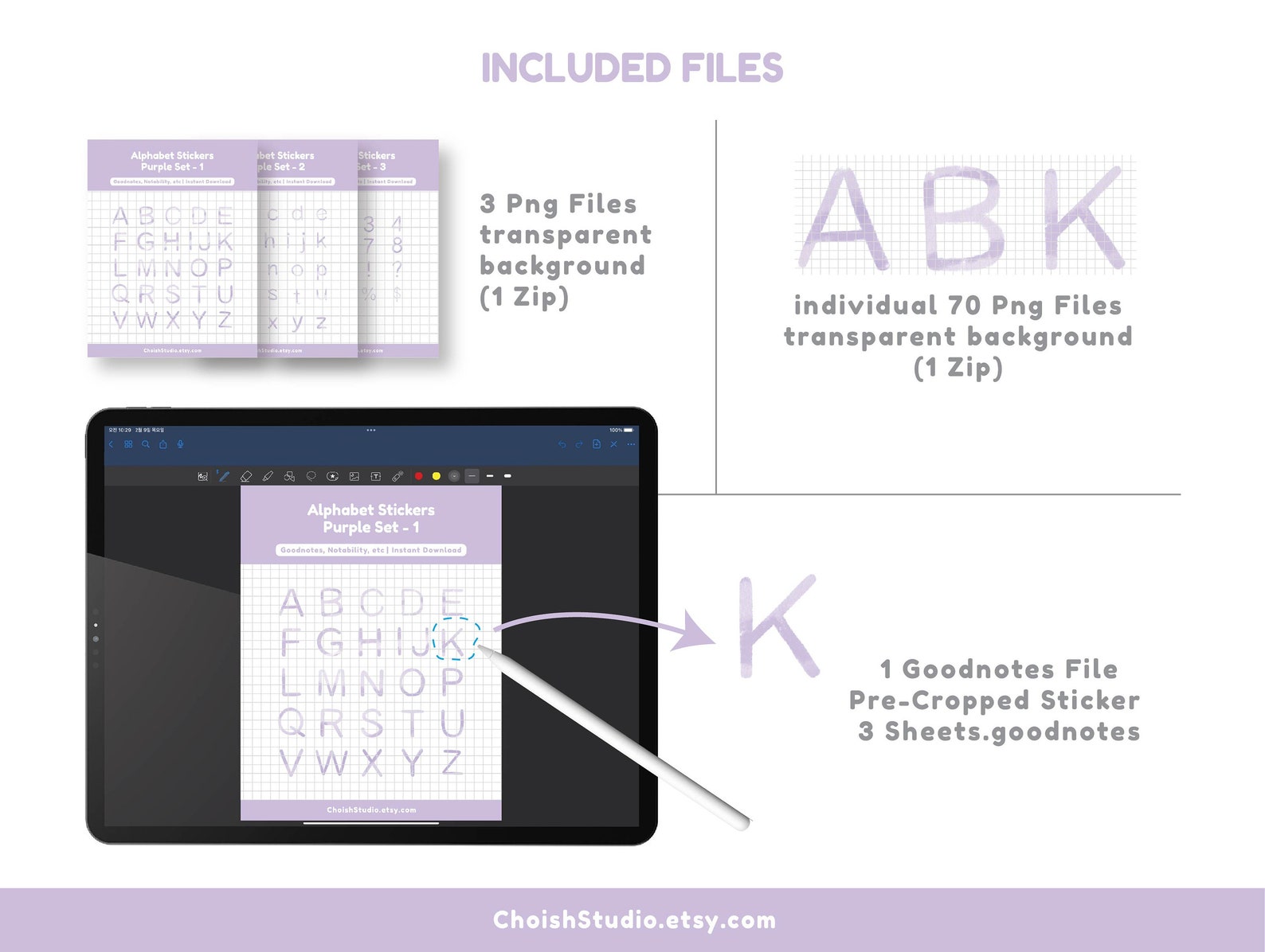 Digital Alphabet Purple Stickers Journal Stickers for iPad Goodnotes ...