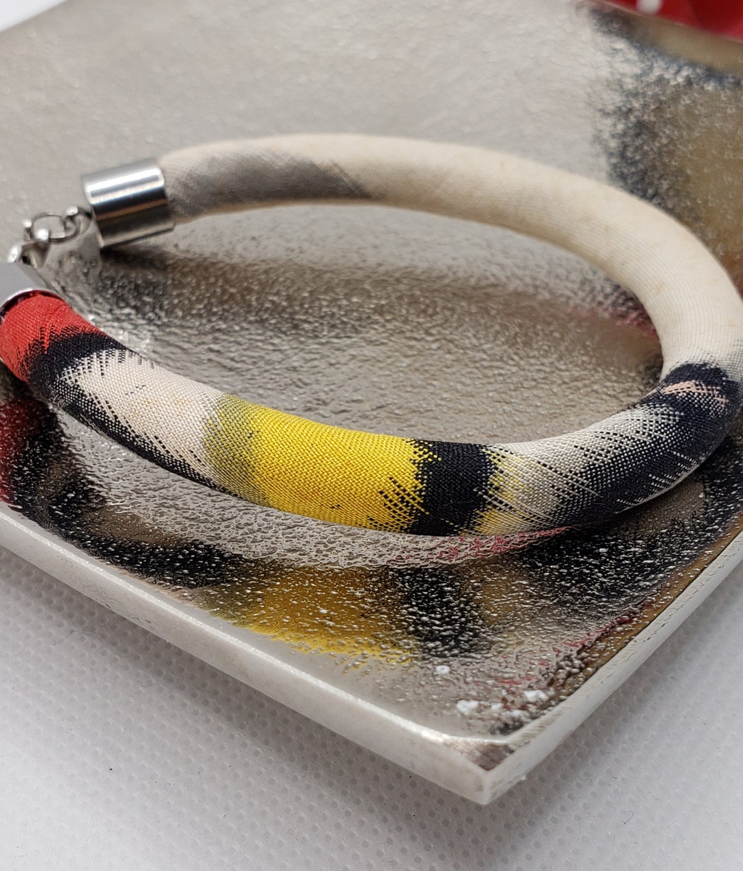 Maize Yellow Cuff Bracelet for Women, Cream Jewelry, Vintage Silk ...
