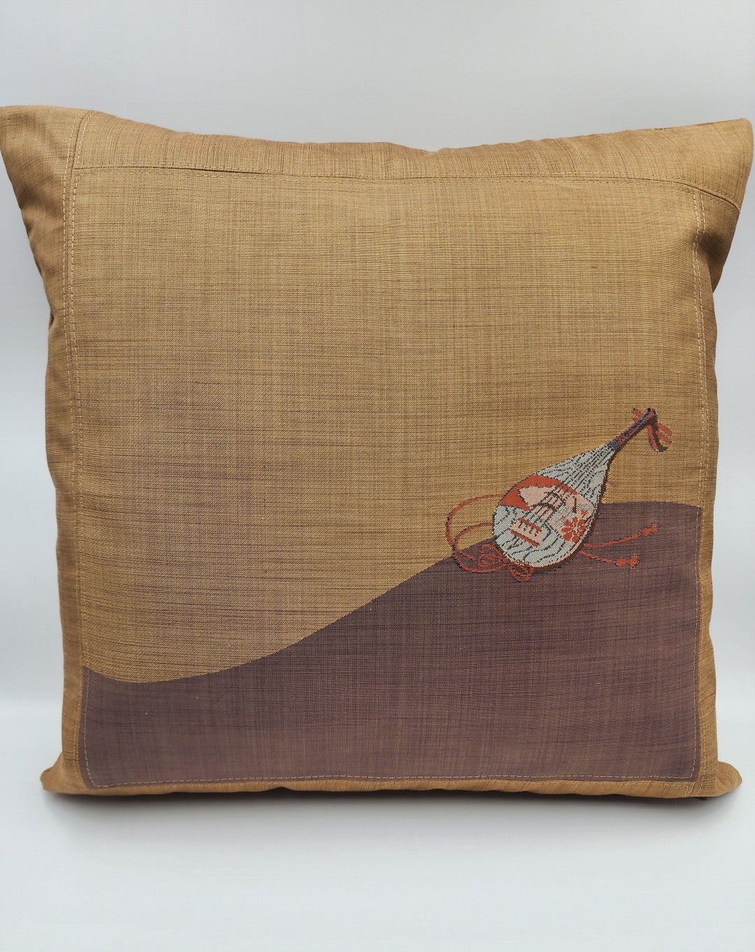 Biwa Lute Accent Pillows for Sofa, Upcycled Japanese Obi Silk Throw ...