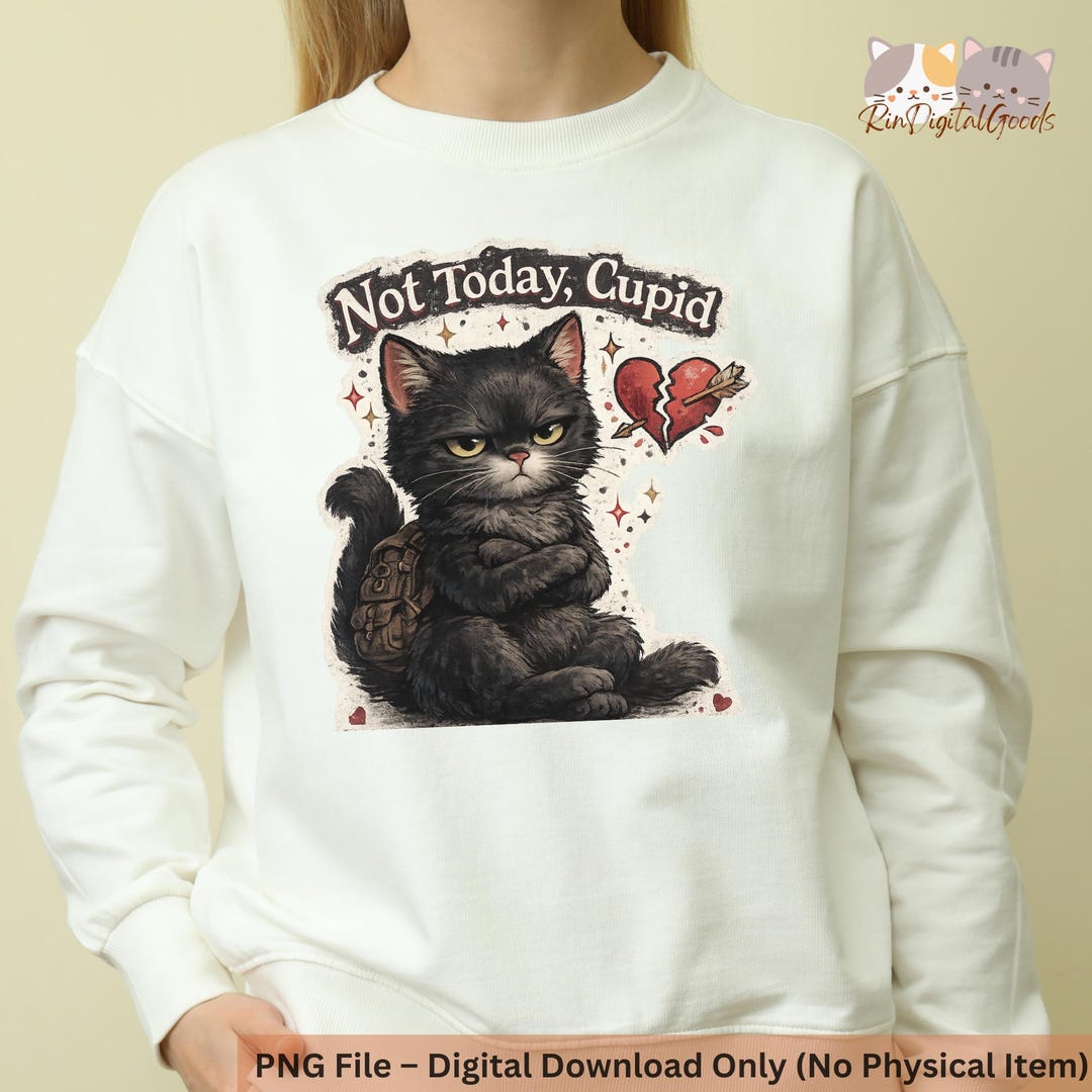 Not Today Cupid PNG | Grumpy Black Cat Anti-valentine Clipart for ...
