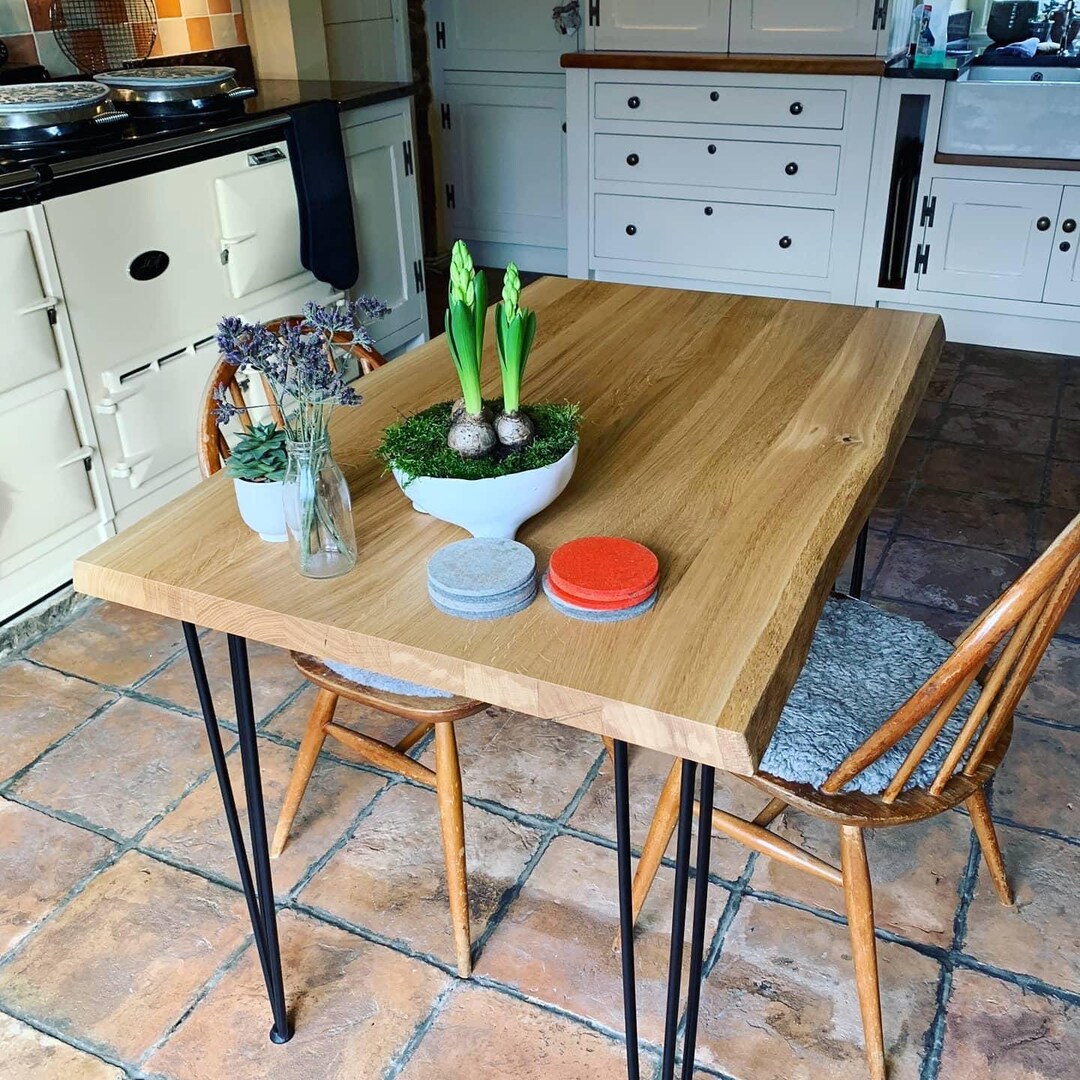 Bespoke Live Edge Oak Dining Table - Waney Edge Solid Oak With Black ...