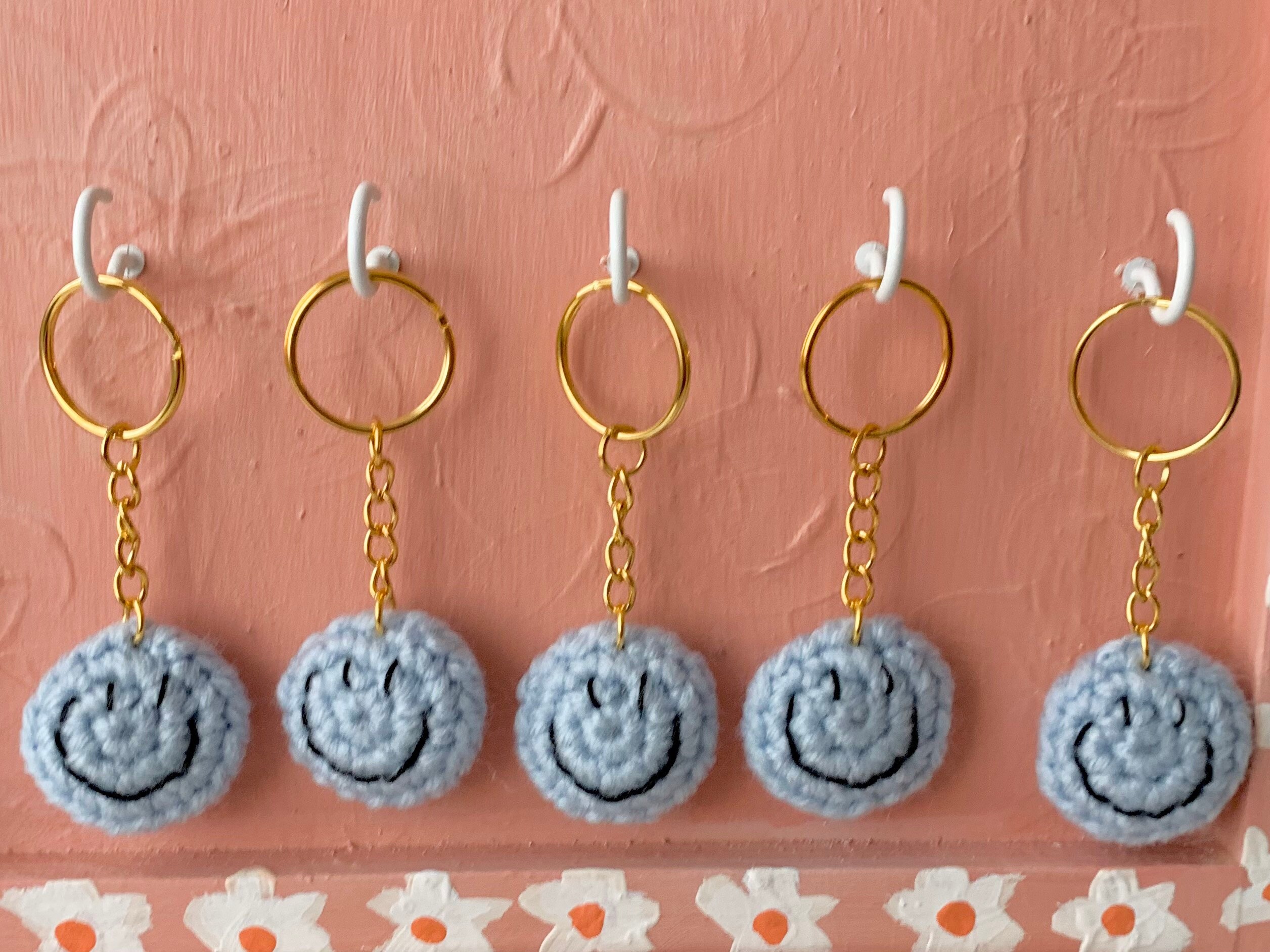 Smiley Face Crochet Keychain - Etsy