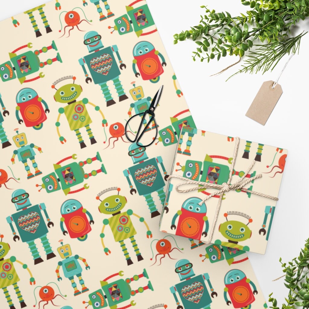 Retro Robots Seamless Pattern, Vintage Hipster Background Wrapping ...